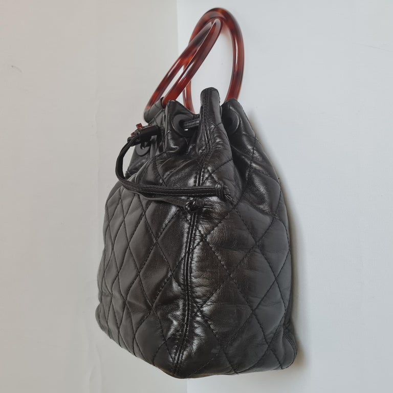 Chanel Vintage Tortoise Shell Handle Bucket Bag For Sale at 1stDibs