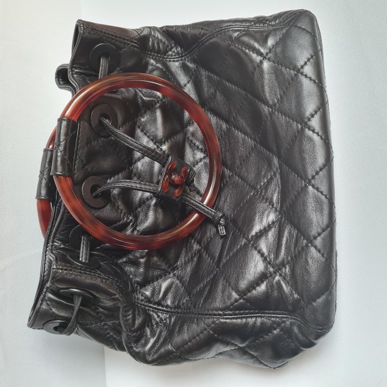 Chanel Vintage Tortoise Shell Handle Bucket Bag For Sale at 1stDibs