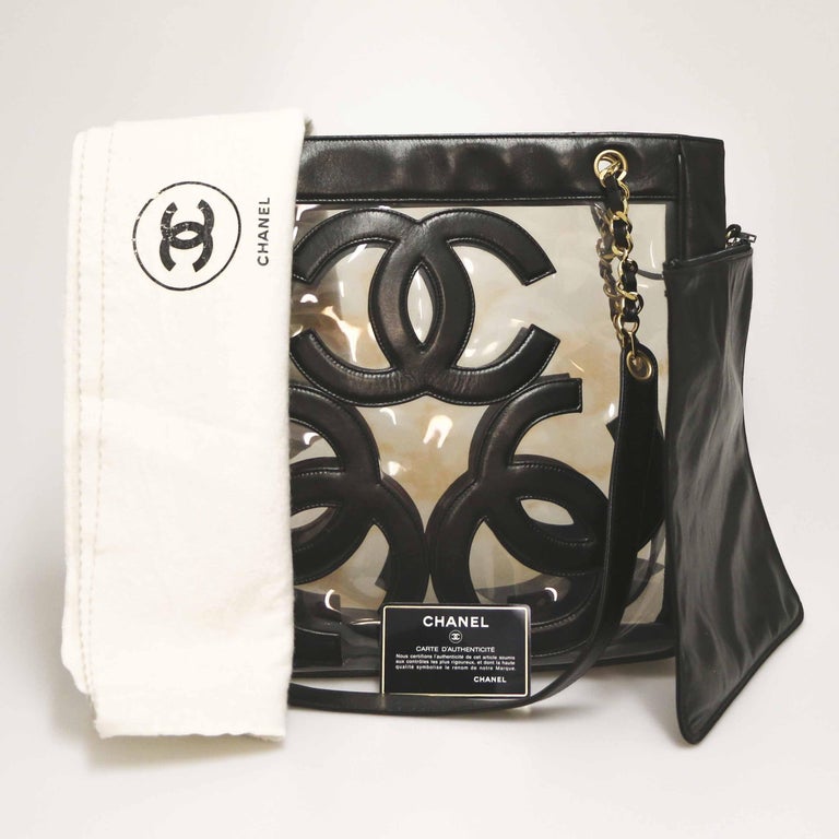 CHANEL Vintage Tote Bag in PVC and Leather For Sale at 1stDibs