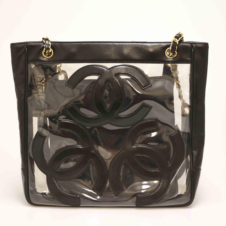 CHANEL Vintage Tote Bag in PVC and Leather For Sale at 1stDibs