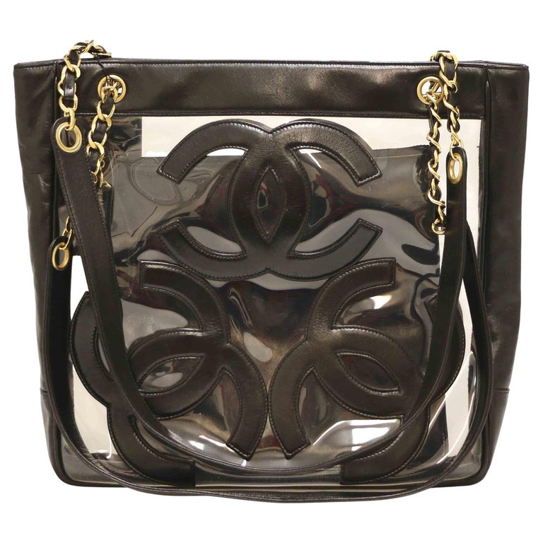 CHANEL Vintage Tote Bag in PVC and Leather For Sale at 1stDibs