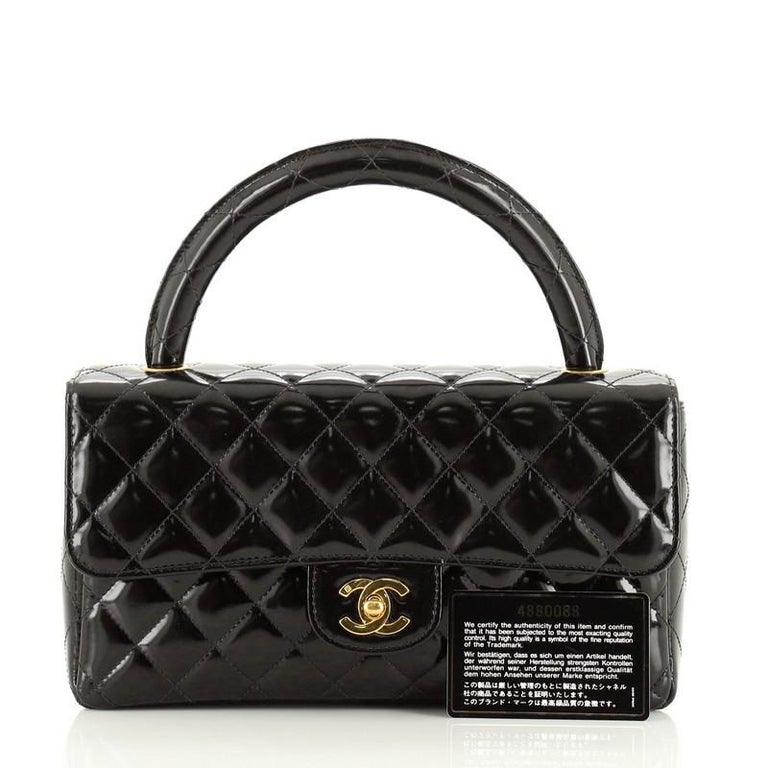 Chanel Vintage Twin Top Handle Flap Bag Quilted Patent Medium at 1stDibs