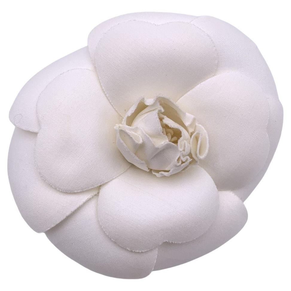 Chanel Vintage White Canvas Camelia Flower Camellia Brooch Pin at 1stDibs