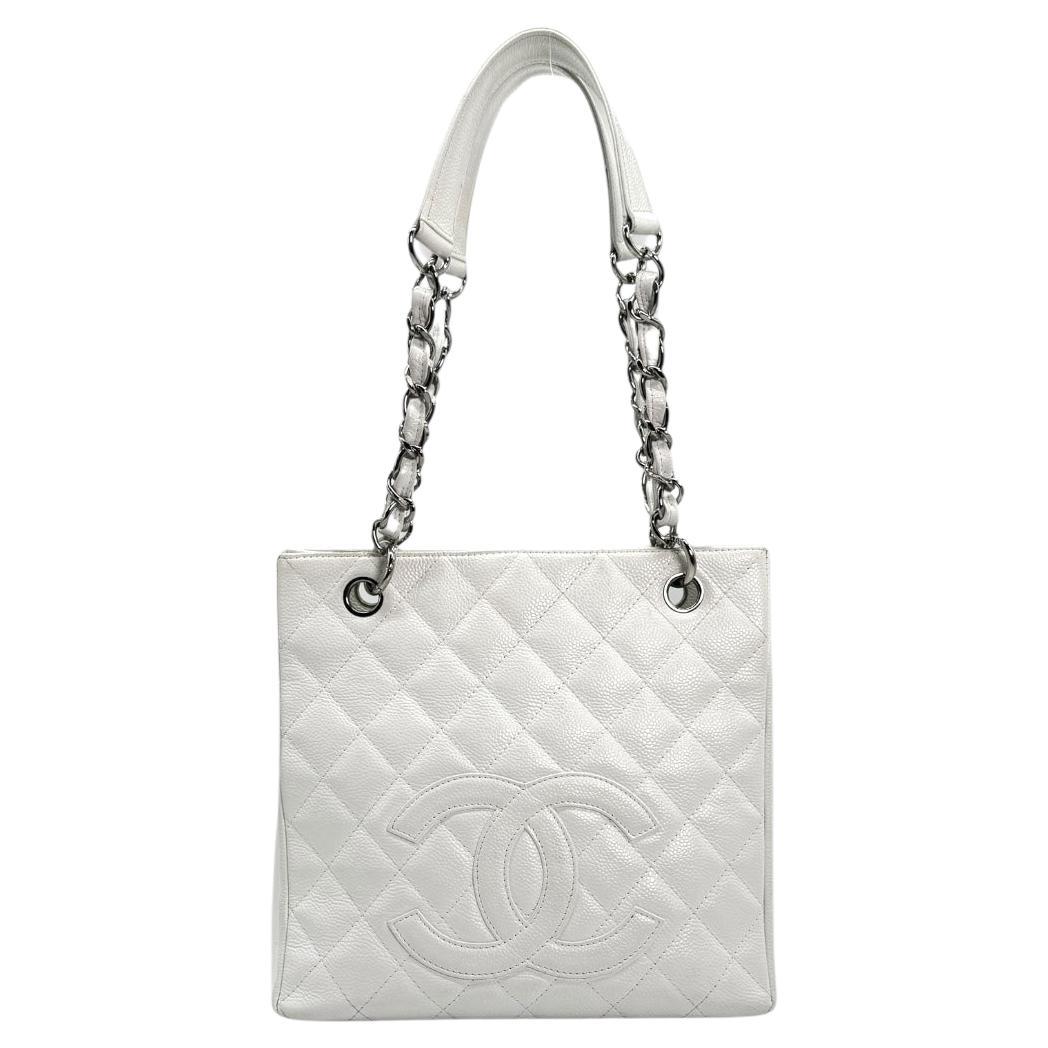 Chanel Vintage White Caviar Petite Shopping Tote PST For Sale at 1stDibs