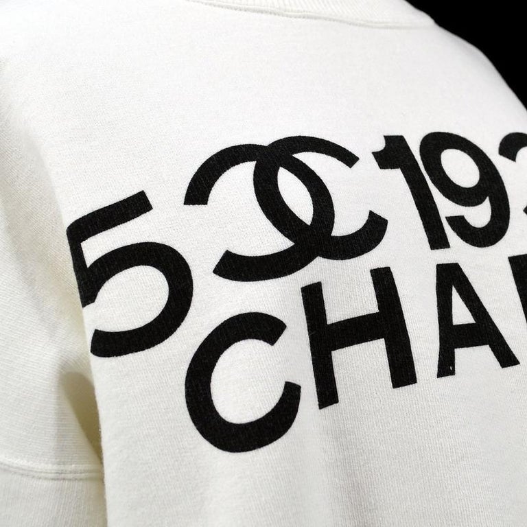 CHANEL Vintage White Cotton Black Letter Logo Sweatshirt For Sale at ...