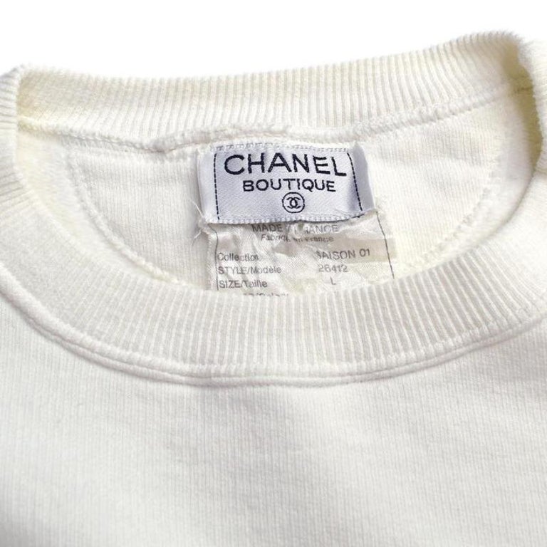 CHANEL Vintage White Cotton Black Letter Logo Sweatshirt For Sale at ...