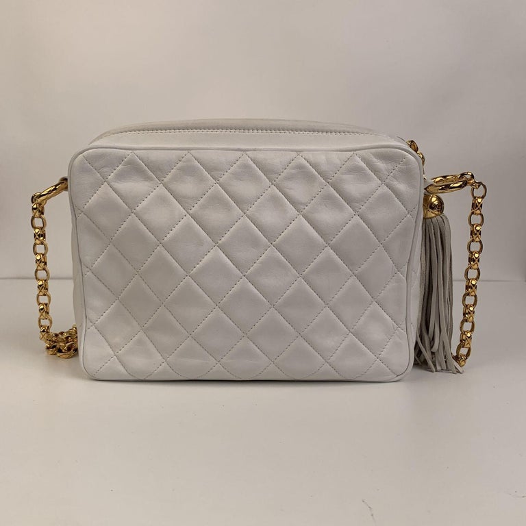 Chanel Vintage White Quilted Leather CC Stitch Camera Bag For Sale at ...