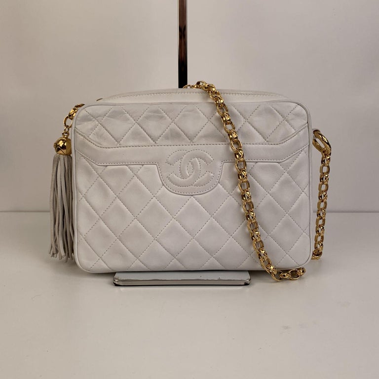 Chanel Vintage White Quilted Leather CC Stitch Camera Bag For Sale at ...