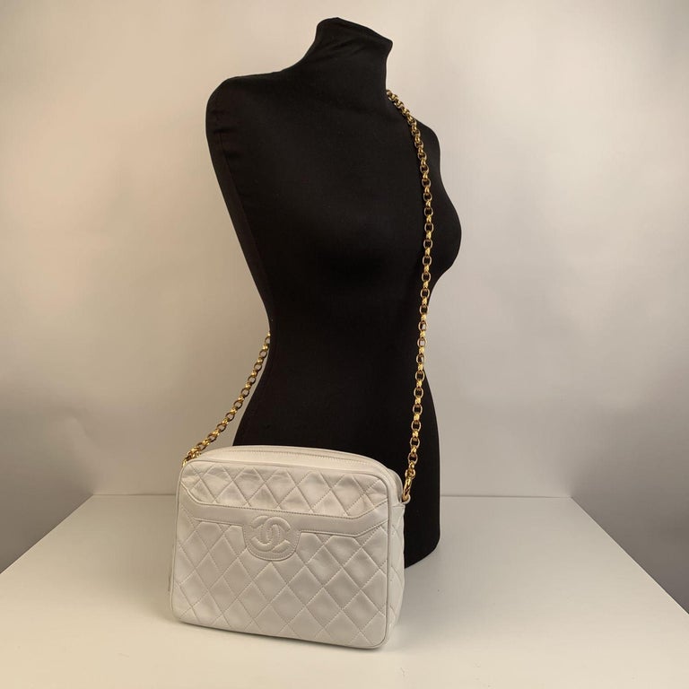 Chanel Vintage White Quilted Leather CC Stitch Camera Bag For Sale at ...