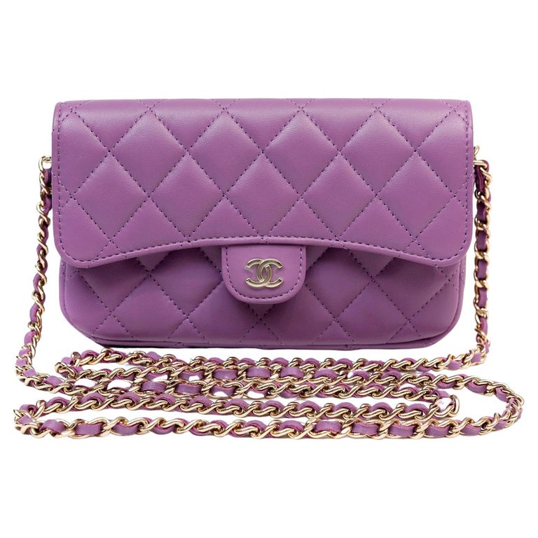 Chanel Violet Lambskin WOC Wallet on a Chain at 1stDibs