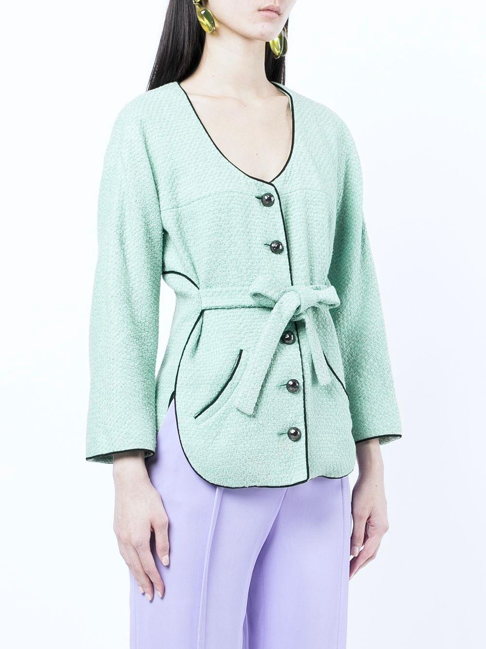 Chanel Vogue Cover Turquoise Tweed Jacket with Belt For Sale at 1stDibs