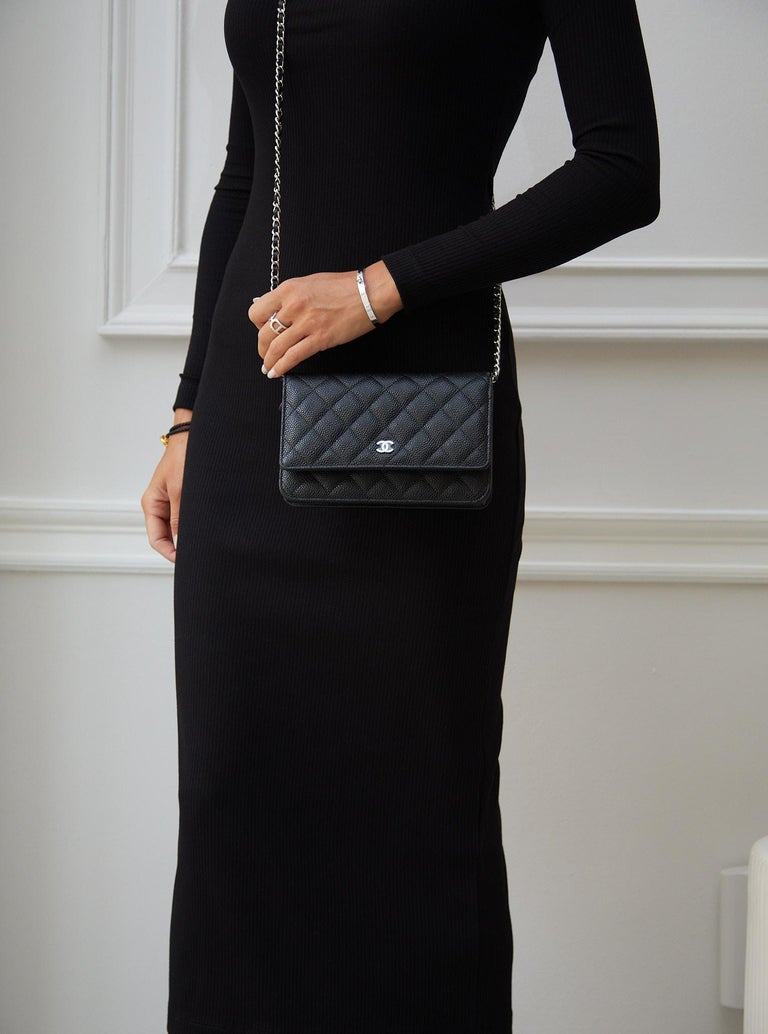 CHANEL WALLET ON CHAIN BLACK Caviar Leather with Silver-Tone Hardware ...