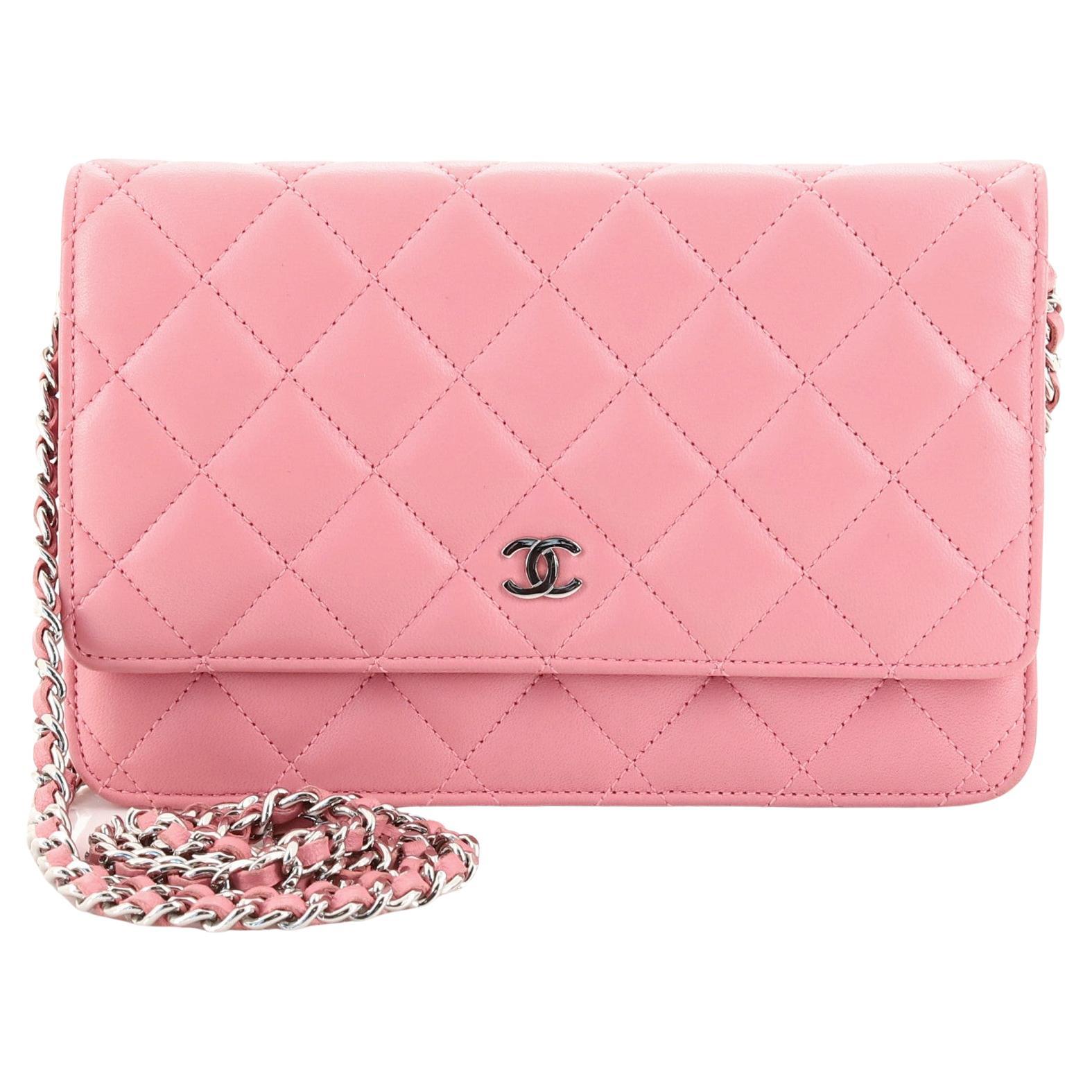 Chanel Rose Pink Quilted Cotton Mini Coin Case on Chain For Sale at 1stDibs