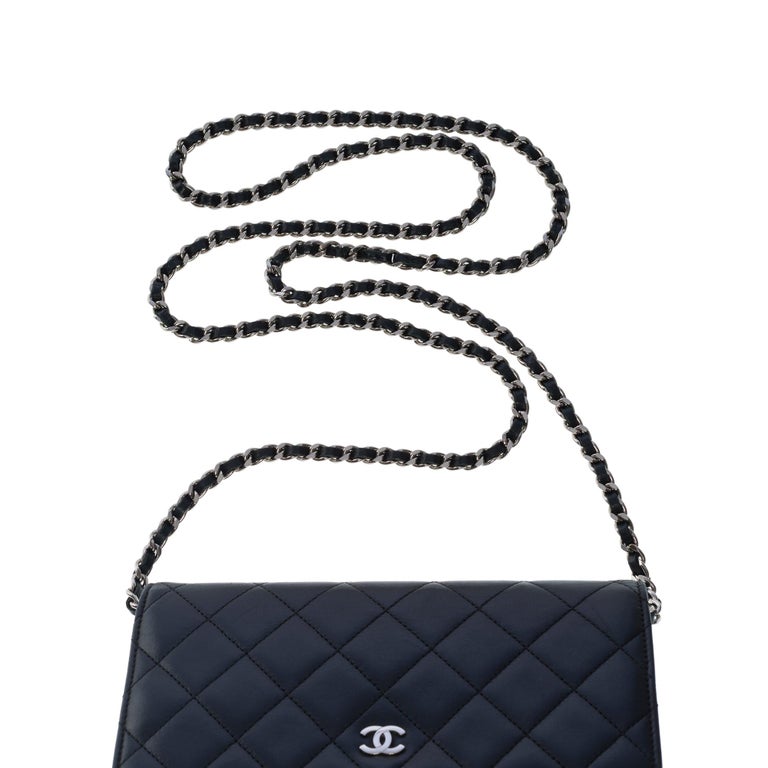 Chanel Wallet on Chain (WOC) shoulder bag in black quilted lamb leather ...