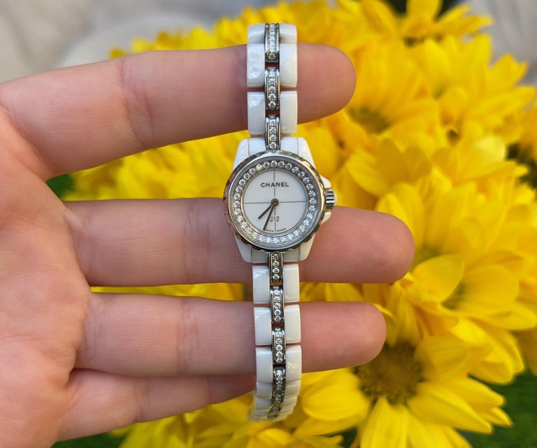 Chanel Watch J12 XS White Ceramic Diamonds Steel For Sale at 1stDibs