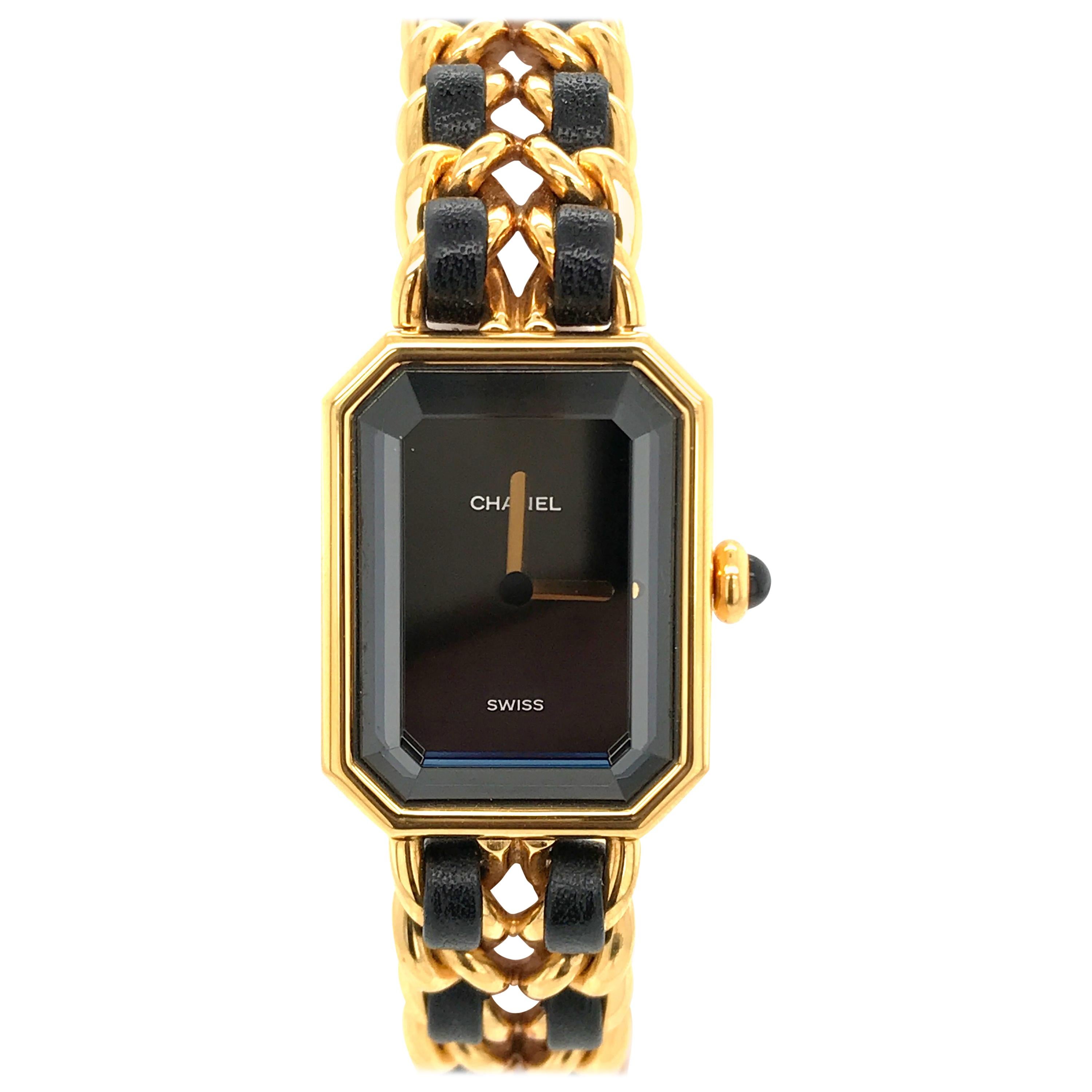 Chanel Watches Black Leather and Gold-Plated Bracelet ‘Quartz Movement ...