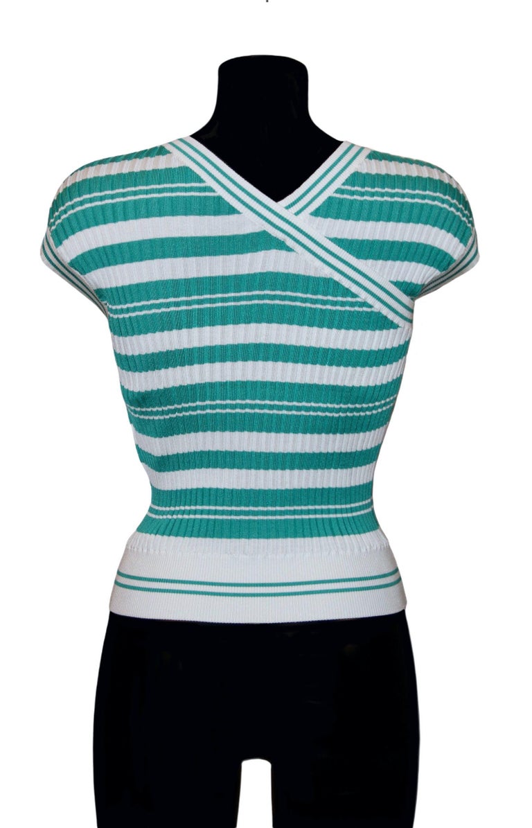 Chanel White and Green Rib Knit Top at 1stDibs