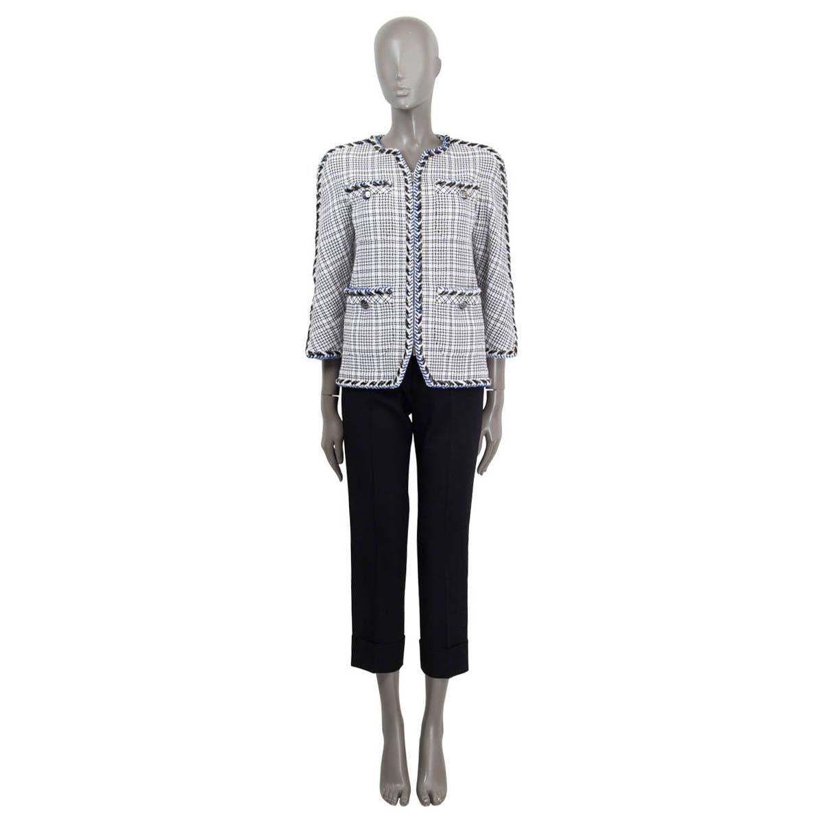CHANEL white black blue cotton 2017 17P BRAID TRIM TWEED Jacket 36 XS ...