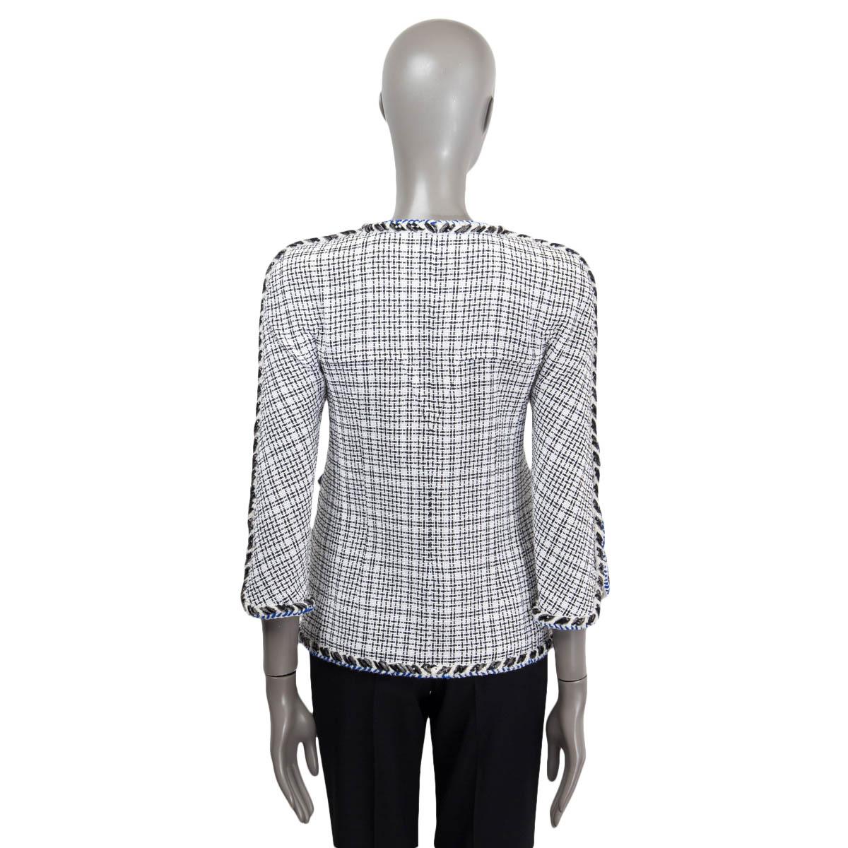 CHANEL white black blue cotton 2017 17P BRAID TRIM TWEED Jacket 36 XS ...