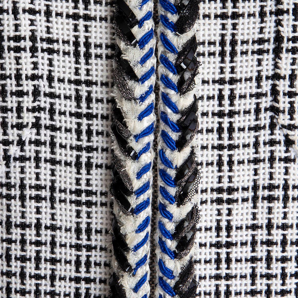 CHANEL white black blue cotton 2017 17P BRAID TRIM TWEED Jacket 36 XS ...
