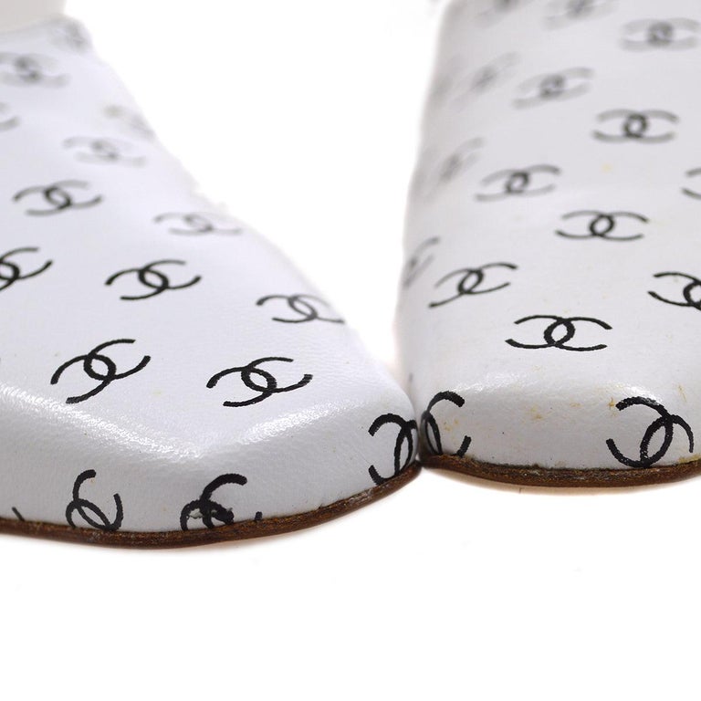 CHANEL White Black Logo Leather Mules Slides Heels Sandals For Sale at ...