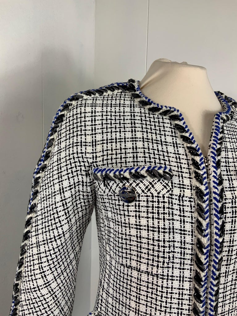 Chanel white and blue Tweed Blazer Jacket at 1stDibs