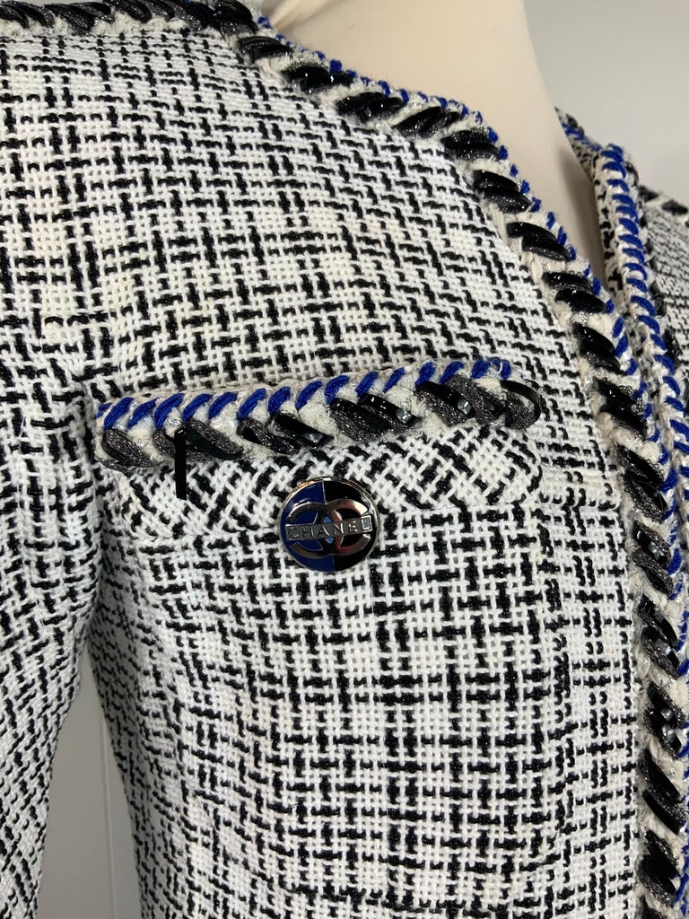Chanel white and blue Tweed Blazer Jacket at 1stDibs