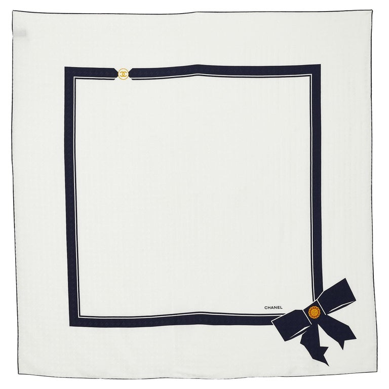 Chanel White Bow Print CC Jacquard Silk Scarf For Sale at 1stDibs