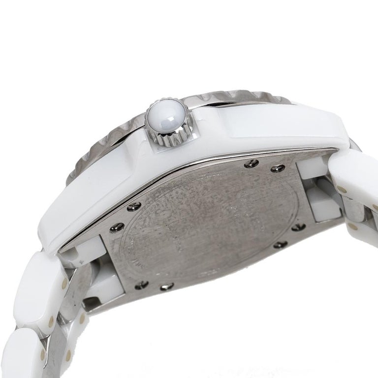 Chanel White Ceramic Diamond J12 Women's Wristwatch 34 mm at 1stDibs