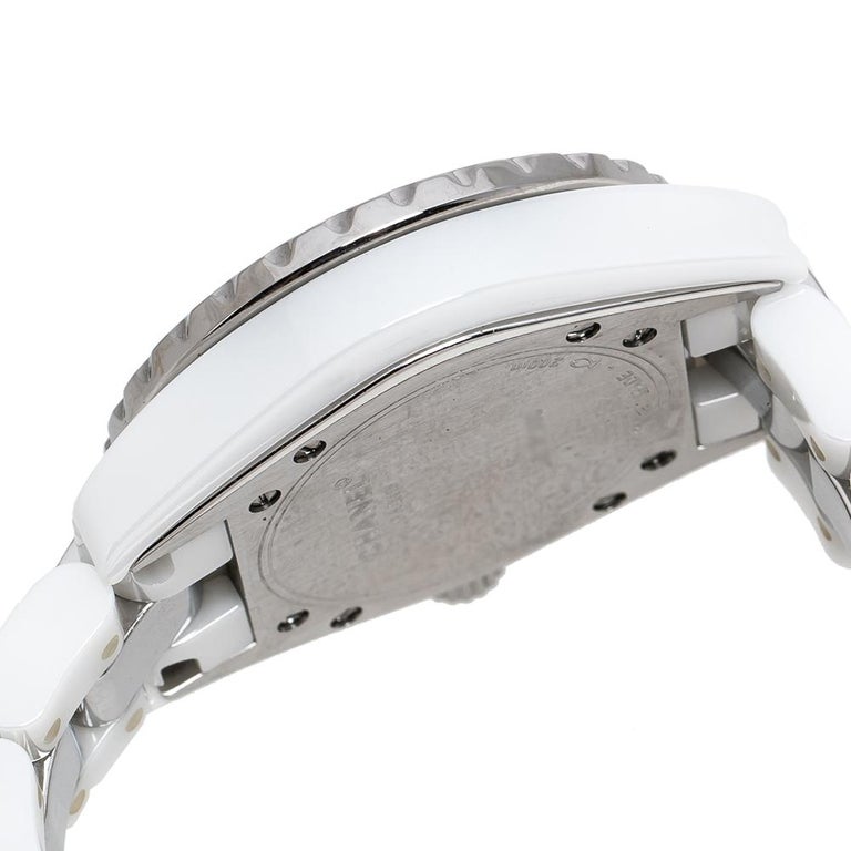 Chanel White Ceramic Diamond J12 Women's Wristwatch 34 mm at 1stDibs
