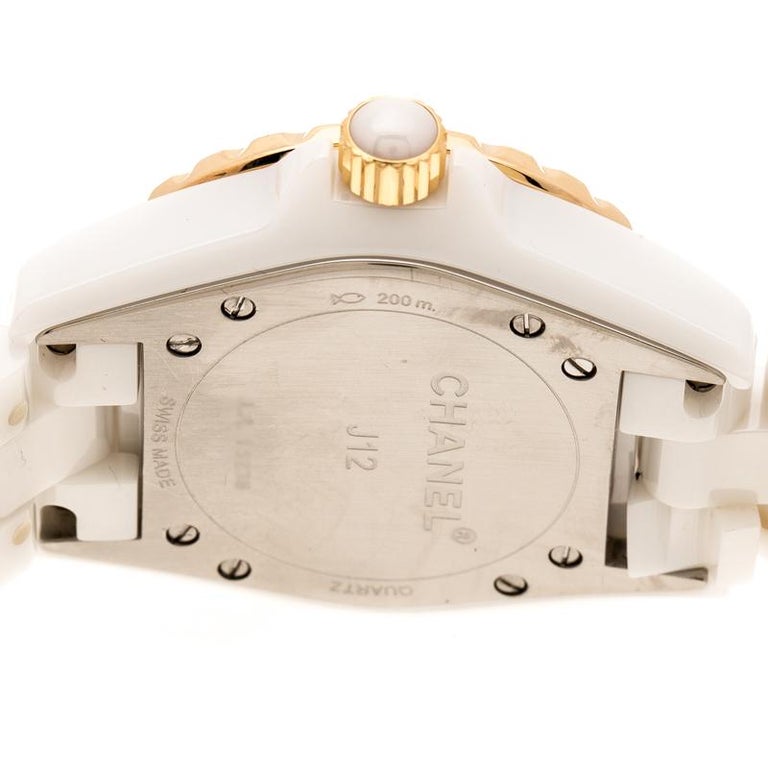 Chanel White Ceramic Gold Plated Diamonds J12 H2181 Women's Wristwatch ...