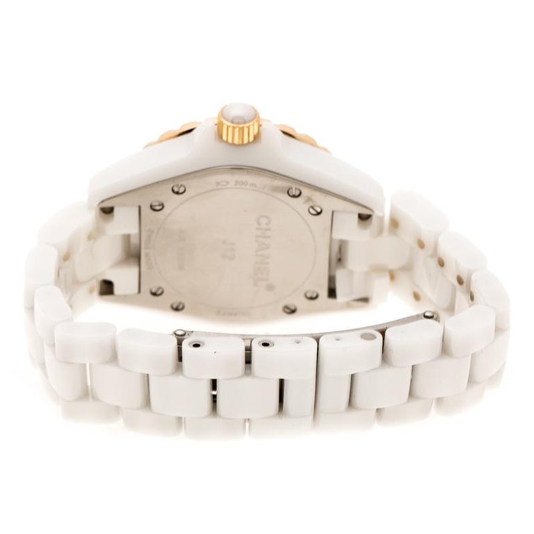 Chanel White Ceramic Gold Plated Diamonds J12 H2181 Women's Wristwatch ...