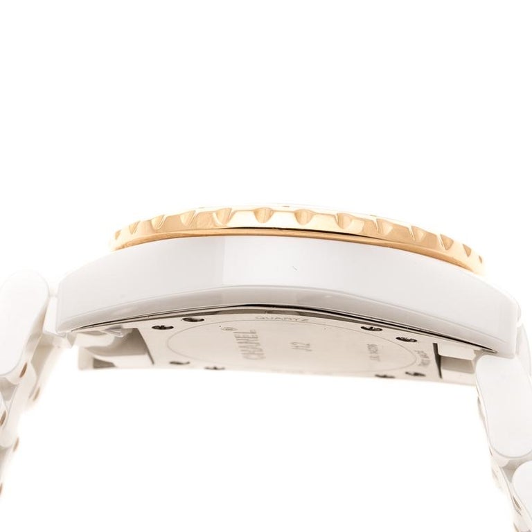 Chanel White Ceramic Gold Plated Diamonds J12 H2181 Women's Wristwatch ...