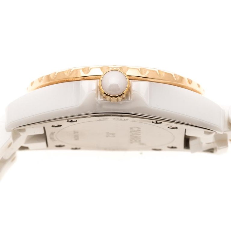 Chanel White Ceramic Gold Plated Diamonds J12 H2181 Women's Wristwatch ...