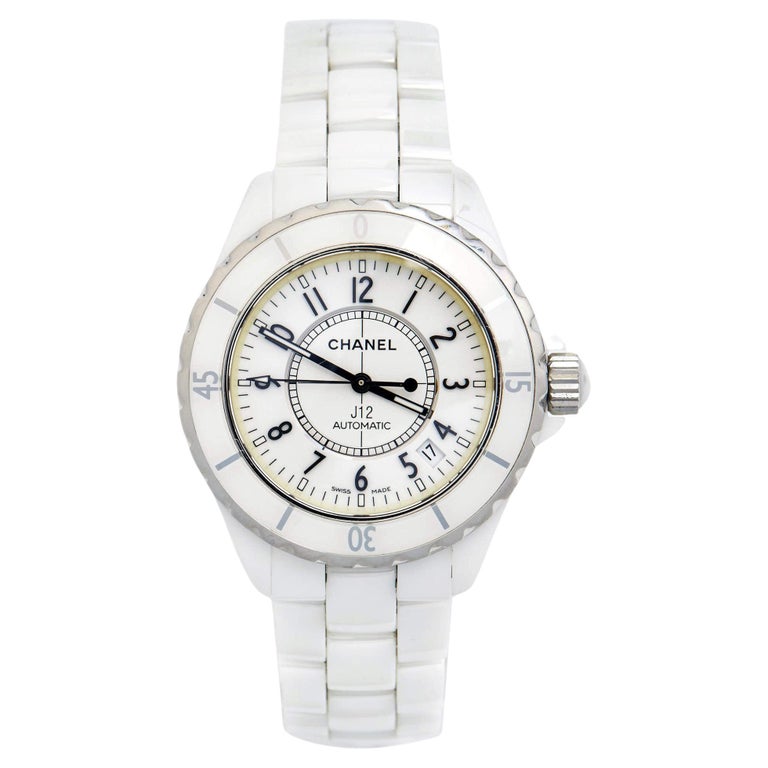 Chanel White Ceramic Stainless Steel Diamond J12 Women's Wristwatch 38 ...