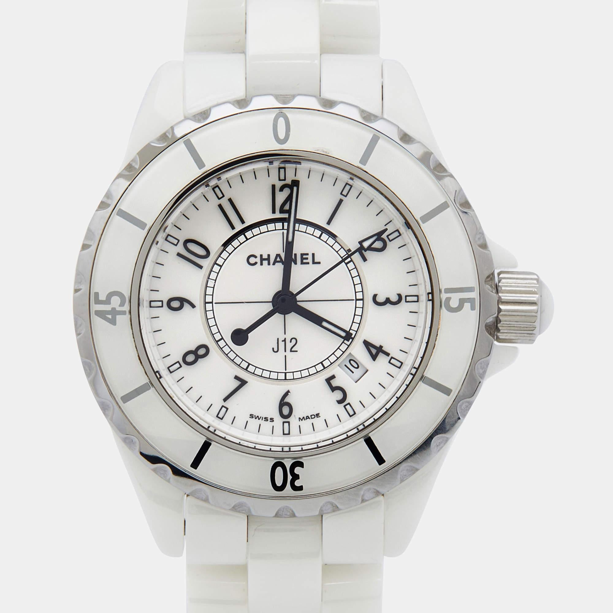 Chanel White Ceramic Stainless Steel J12 H0968 Women's Wristwatch 33 mm ...