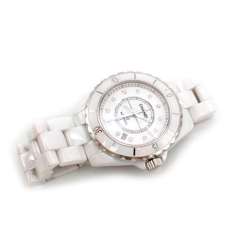 Chanel White Ceramic, Steel and Diamond J12 Watch at 1stDibs