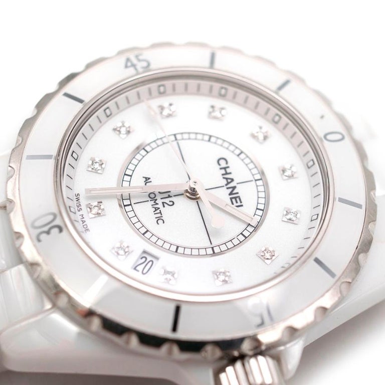 Chanel White Ceramic, Steel and Diamond J12 Watch at 1stDibs