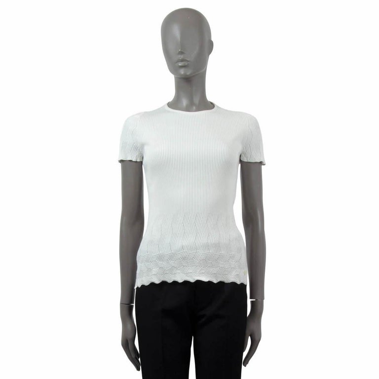 CHANEL white cotton 2018 18S TEXTURED RIB-KNIT T-Shirt Shirt 38 S For ...