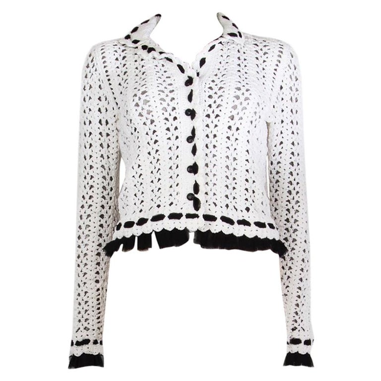 CHANEL white cotton CROCHET and ORGANZA Cropped Jacket 38 S at 1stDibs ...