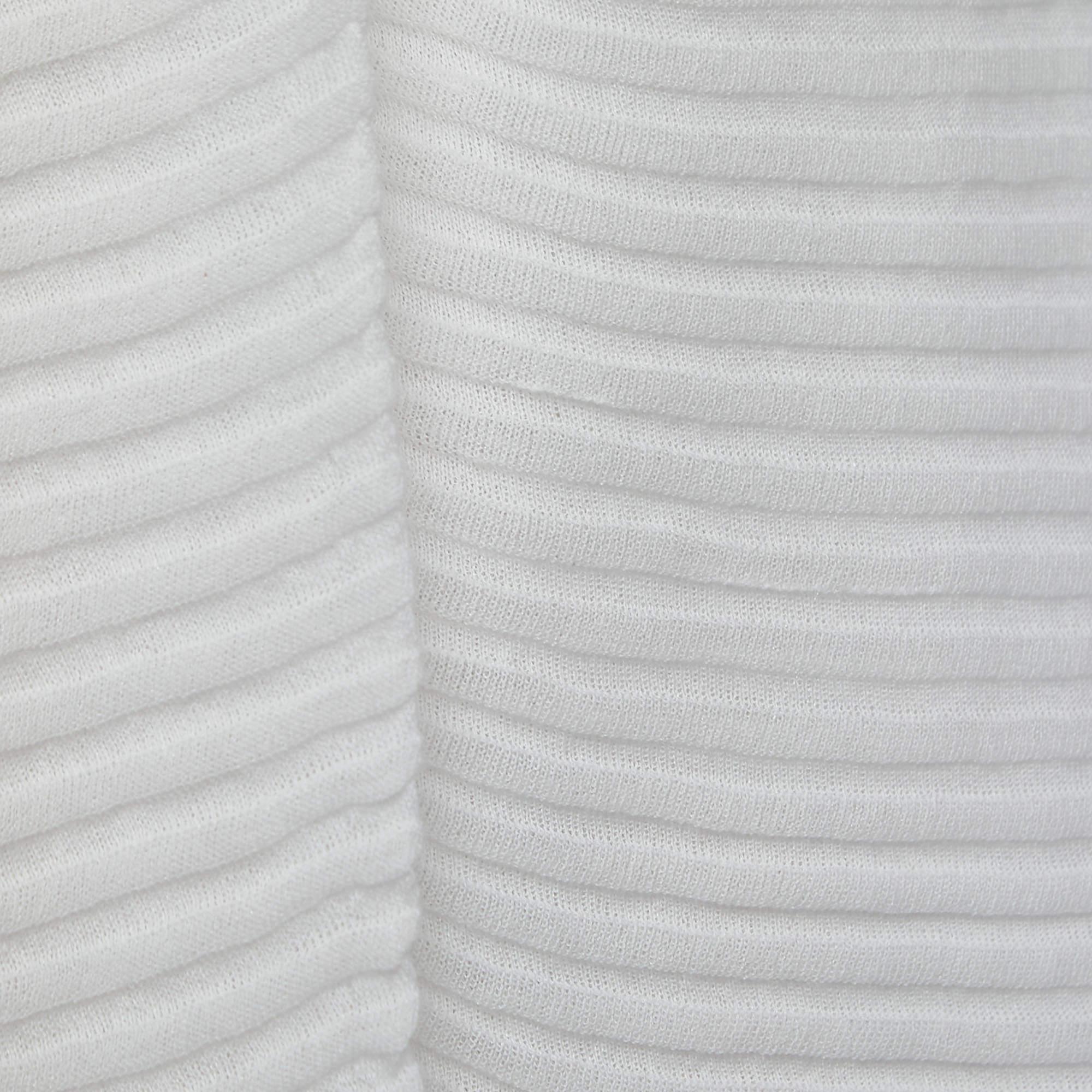 Chanel White Cotton Knit Overlay Detail Top M For Sale at 1stDibs