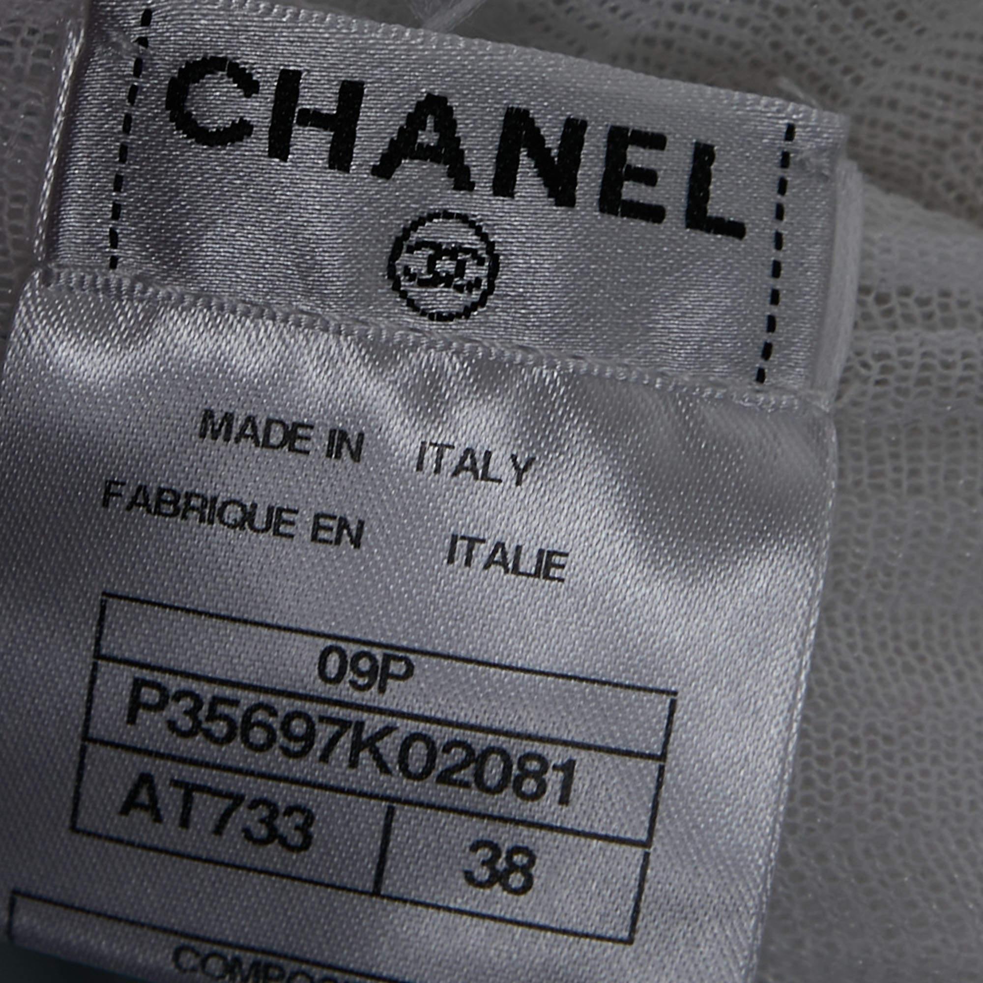Chanel White Cotton Knit Overlay Detail Top M For Sale at 1stDibs