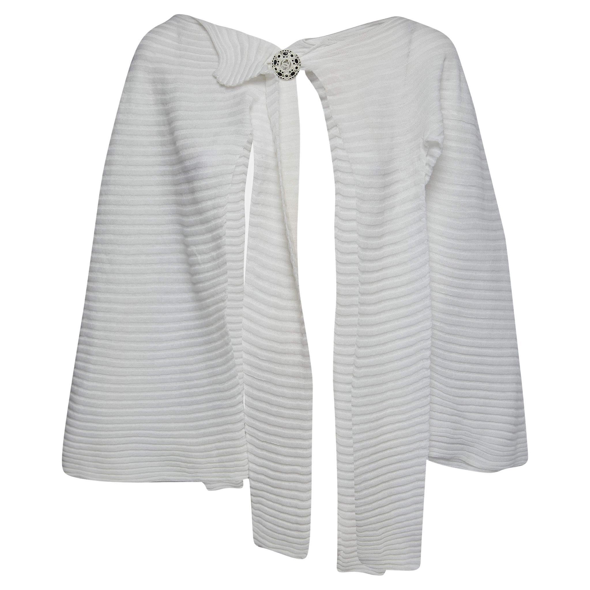 Chanel White Cotton Knit Overlay Detail Top M For Sale at 1stDibs