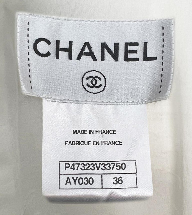 CHANEL WHITE DRESS decorated with PEARL BUTTONS size 36 For Sale at 1stDibs