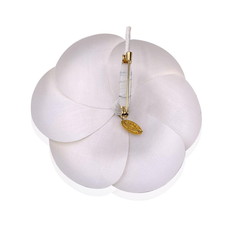 Chanel White Fabric Camelia Flower Camellia Brooch with Box For Sale at ...