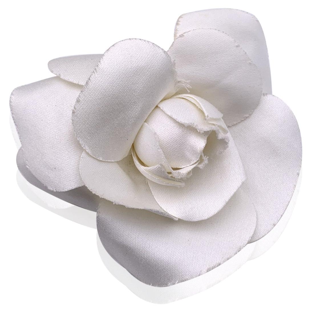 Chanel White Fabric Camelia Flower Camellia Pin Brooch with Box For ...