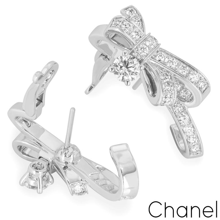 Chanel White Gold Diamond Ruban Earrings J11150 at 1stDibs