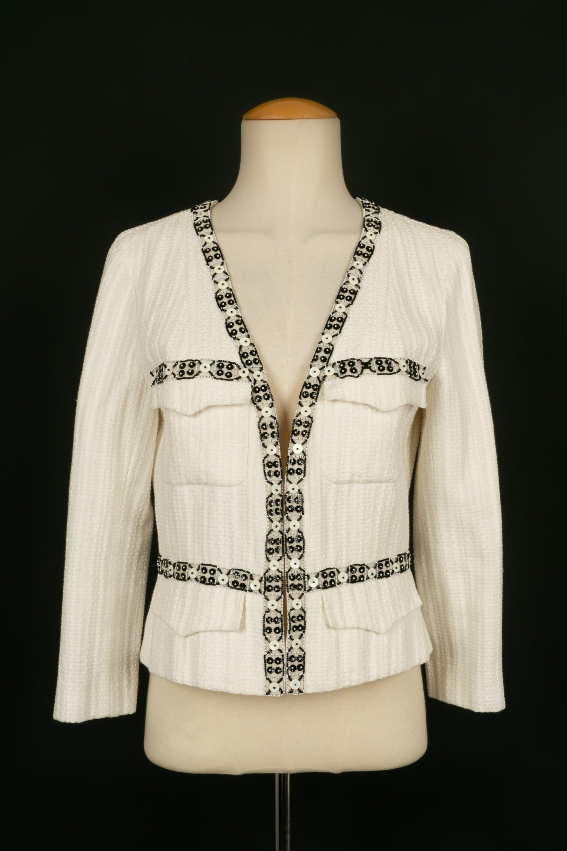 Chanel White Jacket in Cotton and Linen with Pearls and Sequins, 2003 ...