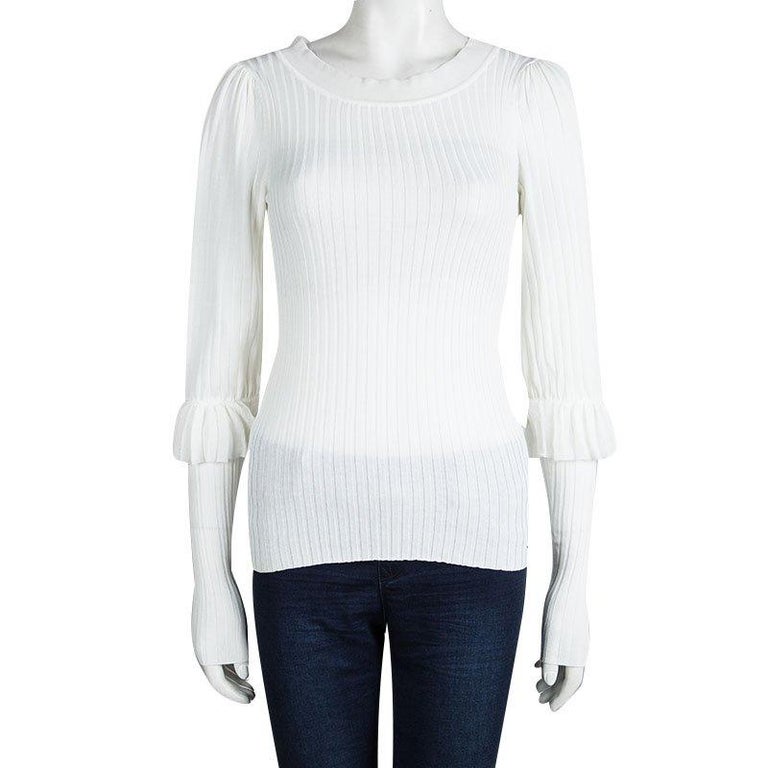 Chanel White Knit Rib Knit Layered Long Sleeve Detail Top S For Sale at ...
