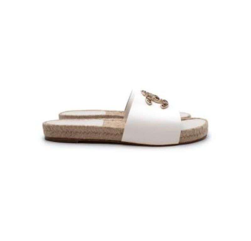 Chanel White Leather Espadrille Sliders with Embellished Logo For Sale ...